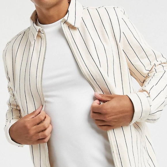 River Island | Jackets & Coats | River Island Stripe Overshirt In Stone | Poshmark